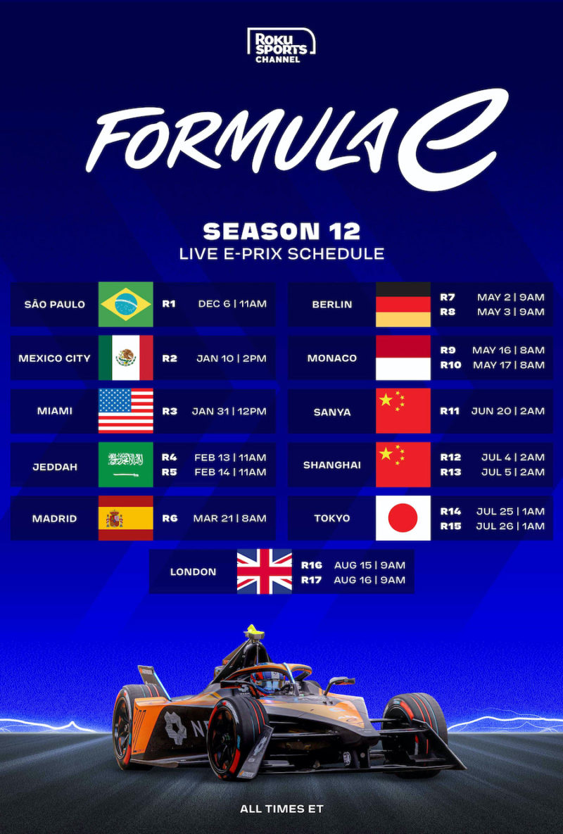Season 12 of Formula E Streaming Free on Roku Channel - Media Play News